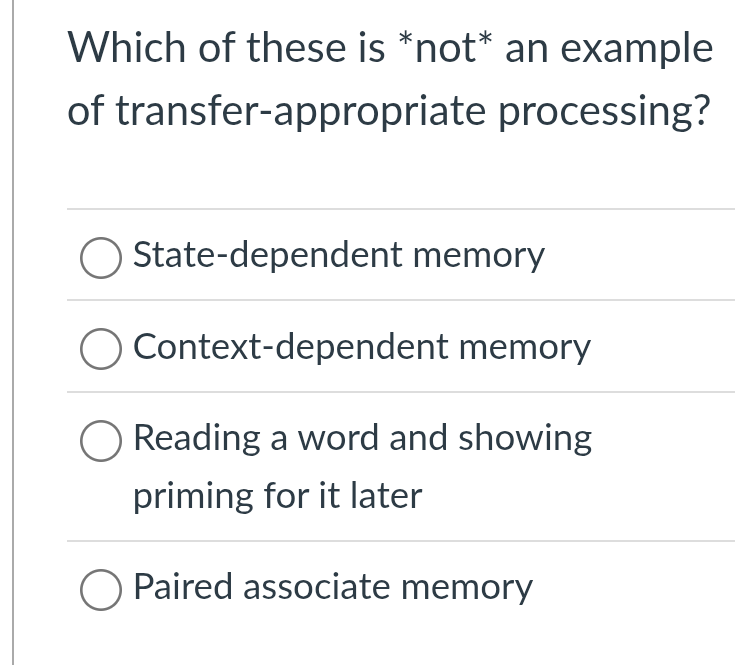 Solved Which of these is an example of transfer-appropriate | Chegg.com