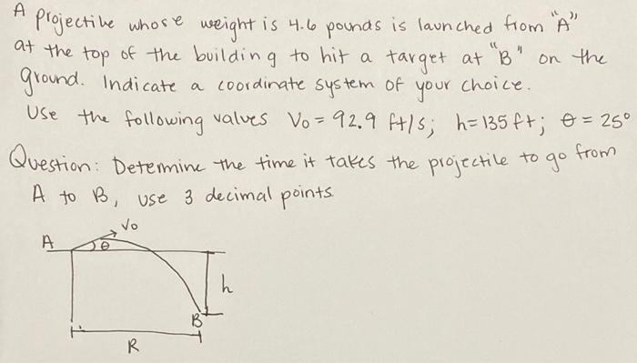 Solved А A projective whose weight - is 4.6 pounds is | Chegg.com