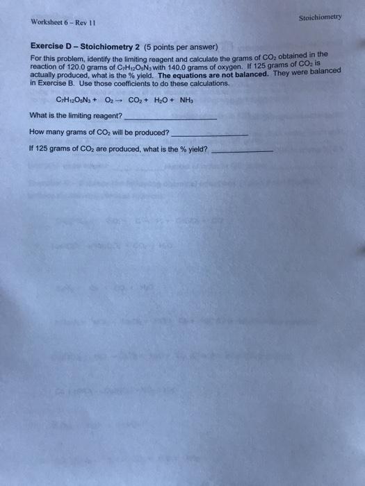 Solved Worksheet 6 - Rev 11 Stoichiometry Exercise | Chegg.com
