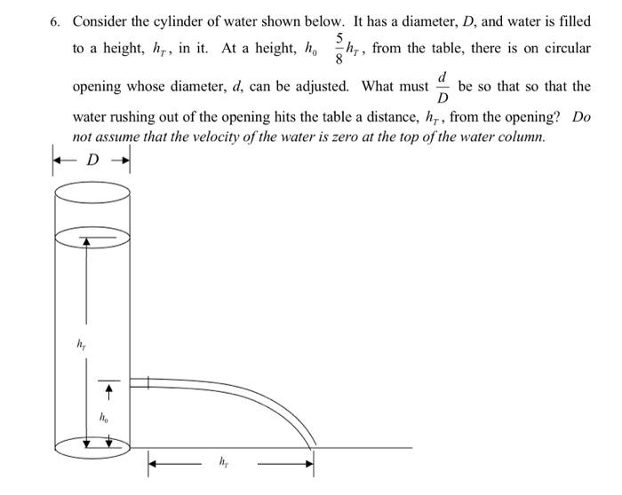 Solved 8 6. Consider the cylinder of water shown below. It | Chegg.com