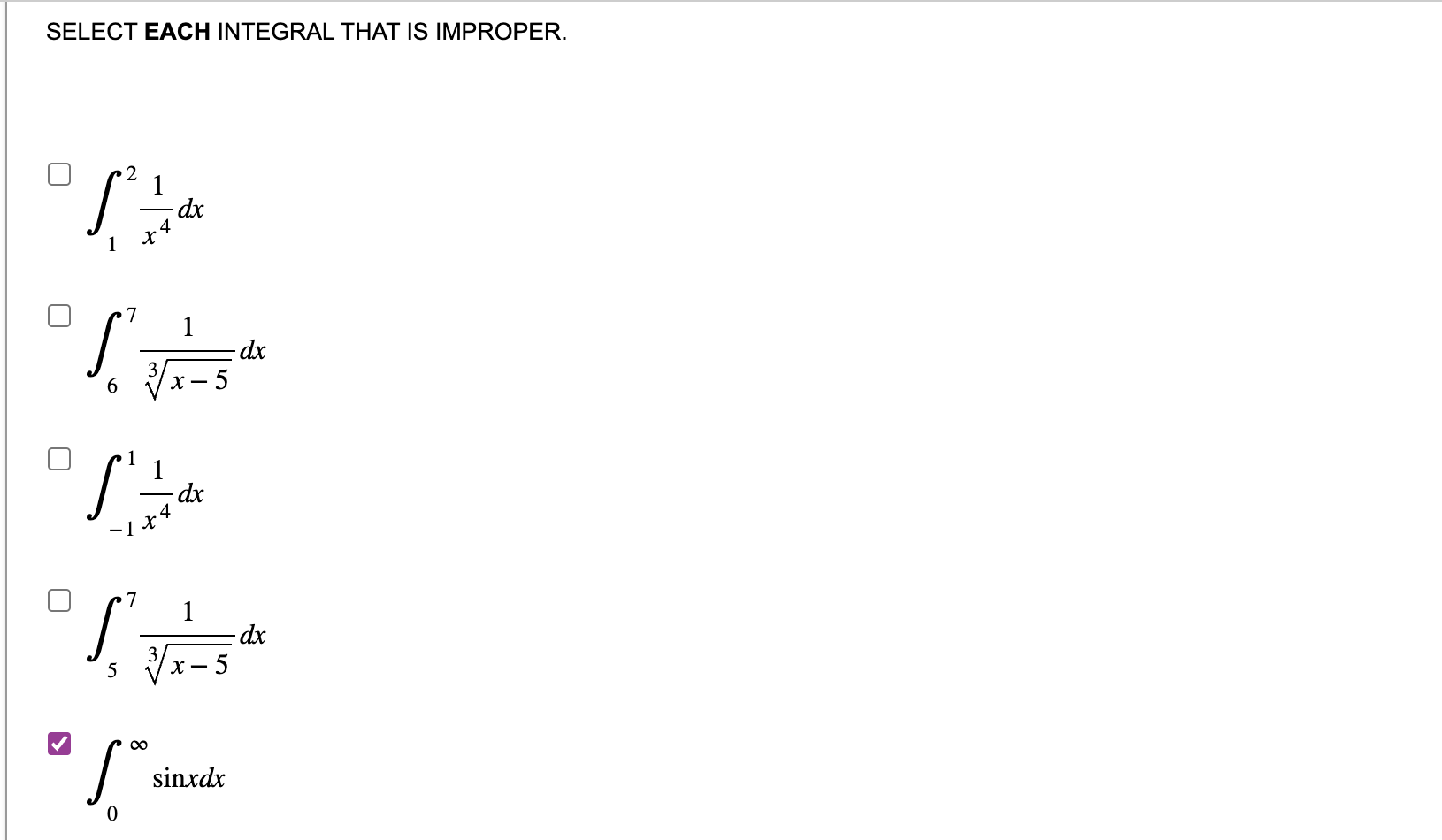 Solved SELECT EACH INTEGRAL THAT IS | Chegg.com