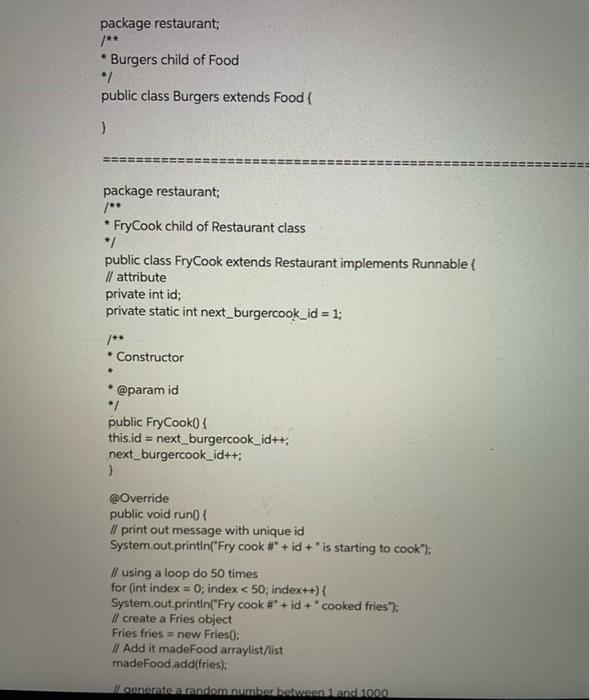 Solved Code: package restaurant /** * Restaurant class */ | Chegg.com
