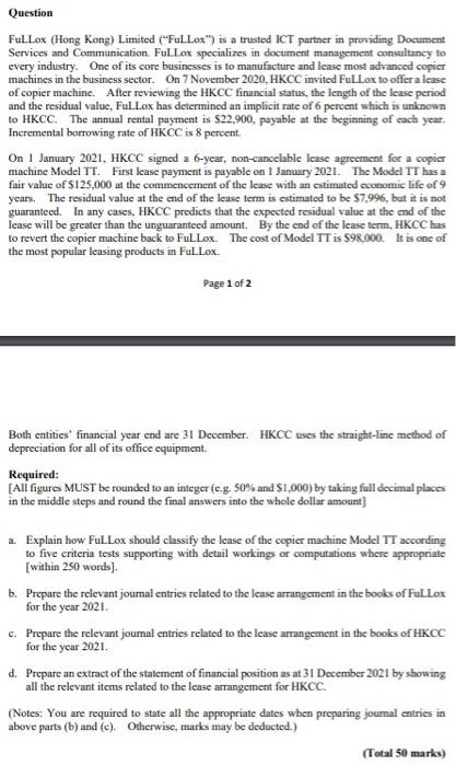 Question FuLLOX (Hong Kong) Limited ("FuLLox") is a | Chegg.com