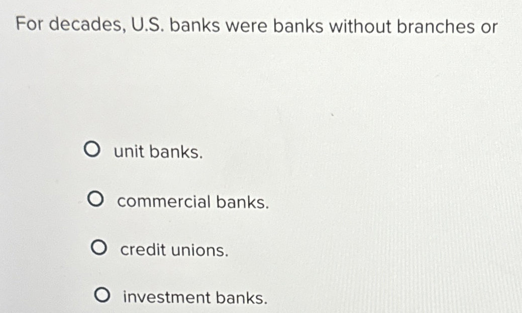 Solved For decades, U.S. ﻿banks were banks without branches | Chegg.com