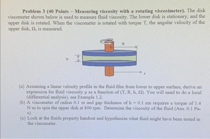 Solved Problem 3 (40 Points - Measuring viscosity with a | Chegg.com