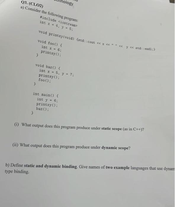 Solved ology Q3. (CLO2) a) Consider the following program: | Chegg.com