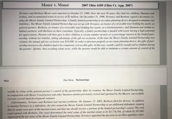 Solved Ternance and Barbara Moser were married on October | Chegg.com