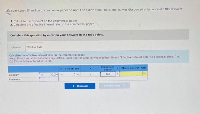 Solved Life.com issued $4 million of commercial paper on | Chegg.com