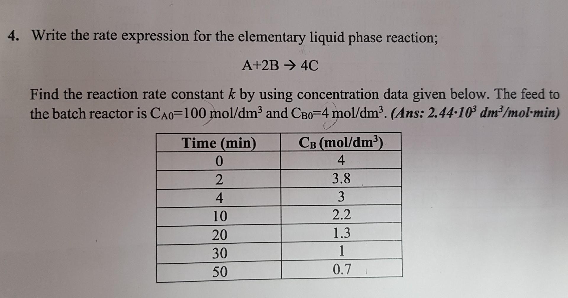Solved 4. Write the rate expression for the elementary | Chegg.com