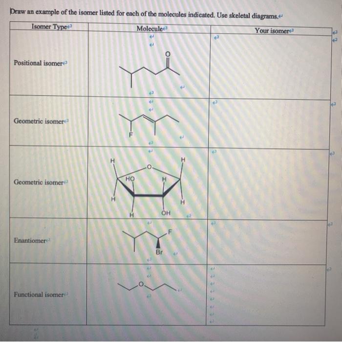 Solved Draw an example of the isomer listed for each of the | Chegg.com