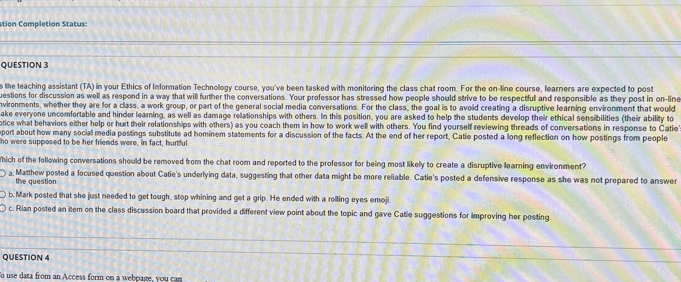 Solved stion Completion Status:QUESTION 3 ﻿ho were supposed | Chegg.com