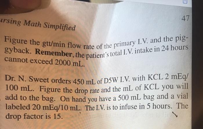 Solved arsing Math Simplified Figure the gtt/min flow rate | Chegg.com