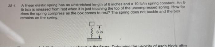 Solved 38-4 A linear elastic spring has an unstretched | Chegg.com