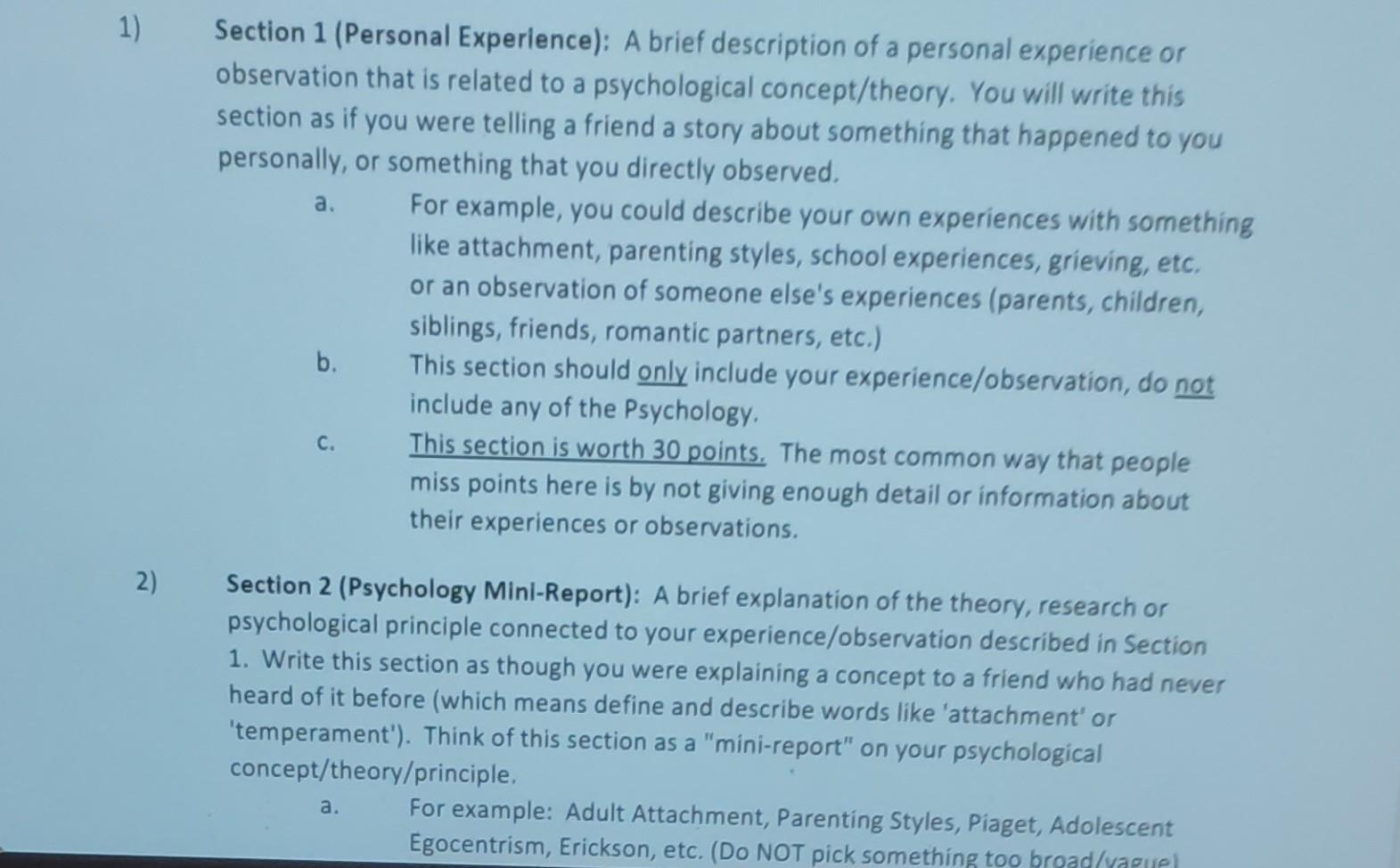 1) Section 1 (Personal Experience): A brief | Chegg.com