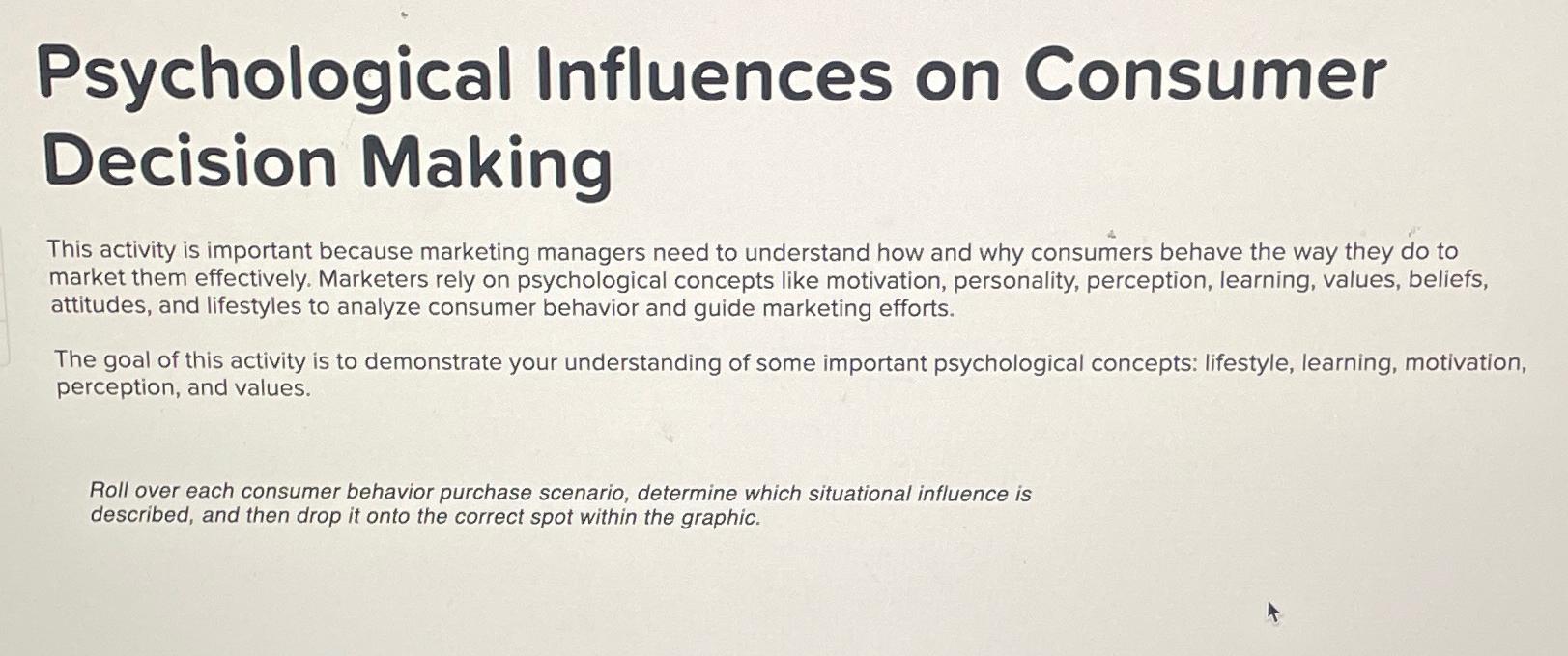 Solved Psychological Influences on Consumer Decision | Chegg.com