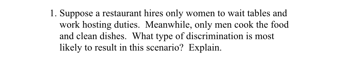 Solved Suppose a restaurant hires only women to wait tables | Chegg.com