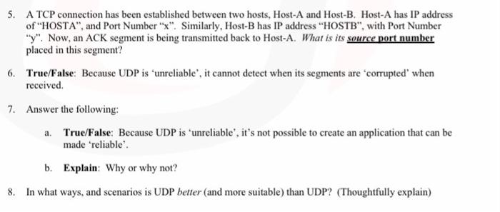 Solved 5. A TCP connection has been established between two | Chegg.com