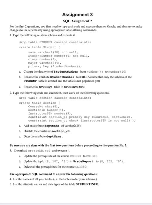 Solved Assignment 3 SQL Assignment 2 For the first 2 | Chegg.com