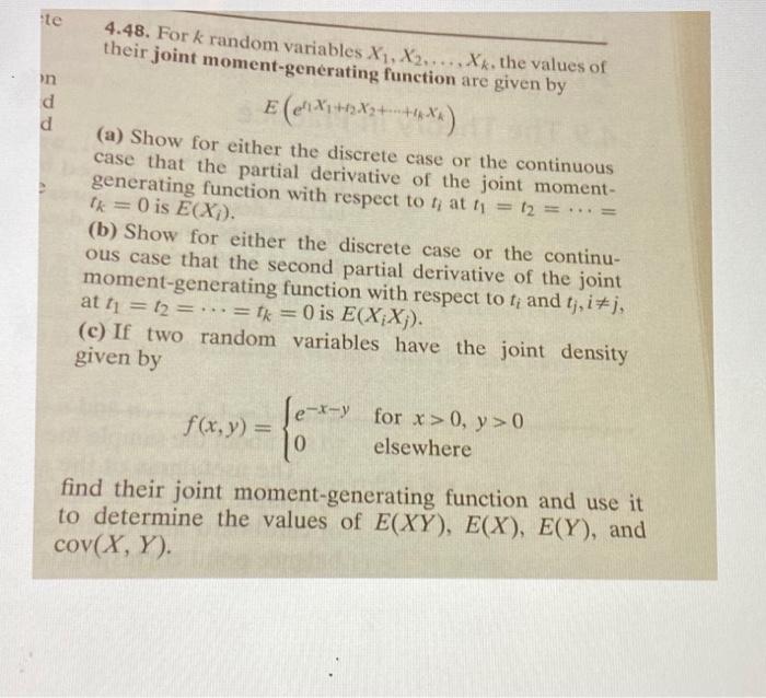 Solved te on d d 4.48. For k random variables X₁, X2,..., X, | Chegg.com