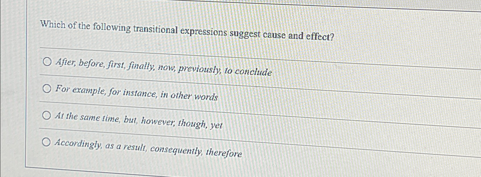 Solved Which of the following transitional expressions | Chegg.com