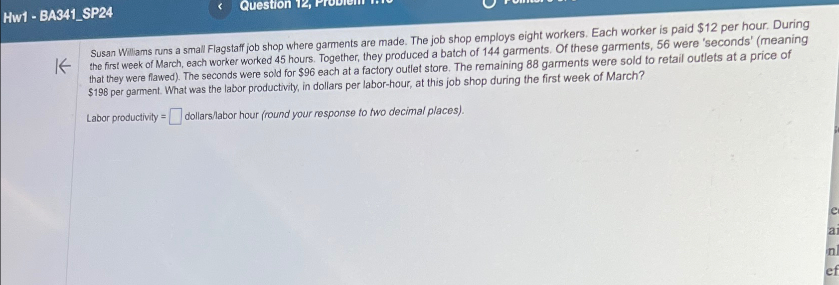 Solved Hw1 - ﻿BA341_SP24Susan Williams runs a small | Chegg.com