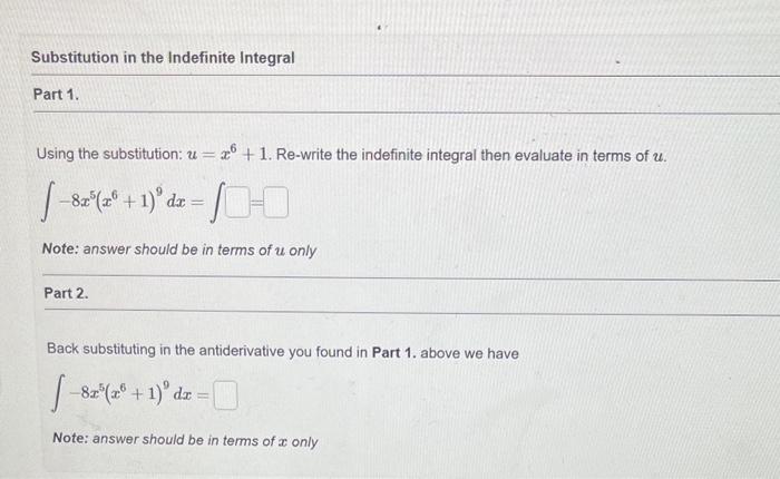 Solved Using the substitution: u=x6+1. Re-write the | Chegg.com