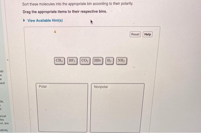 Solved Sort these molecules into the appropriate bin | Chegg.com