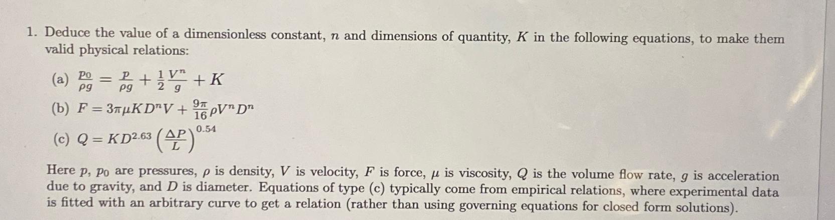 Deduce the value of a dimensionless constant, n ﻿and | Chegg.com