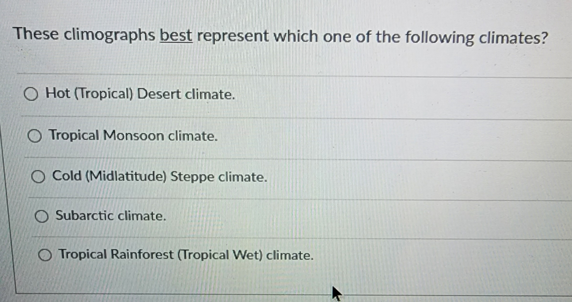 Solved These climographs best represent which one of the | Chegg.com