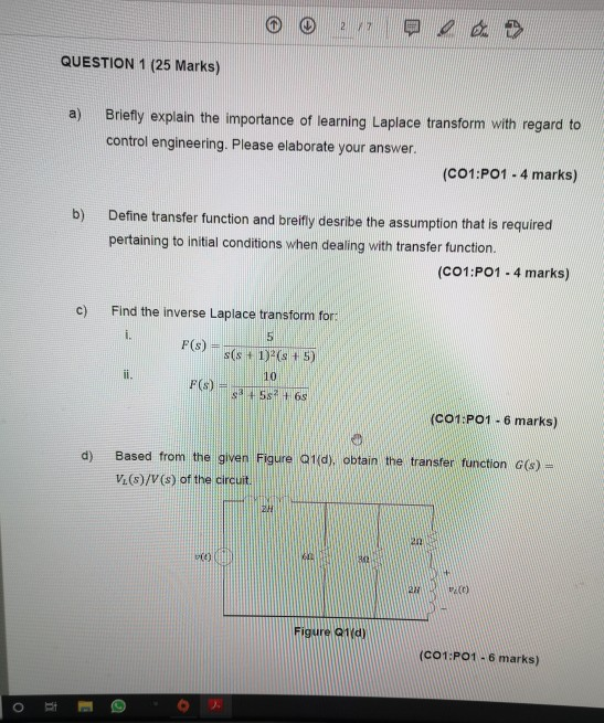 Solved 27 o e a QUESTION 1 (25 Marks) a) Briefly explain the | Chegg.com