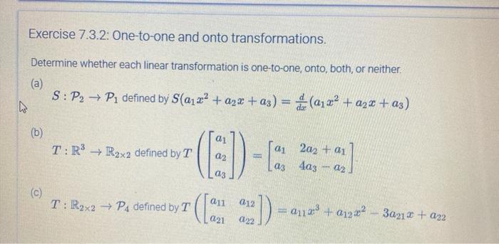Solved Exercise 7.3.2: One-to-one and onto transformations. | Chegg.com