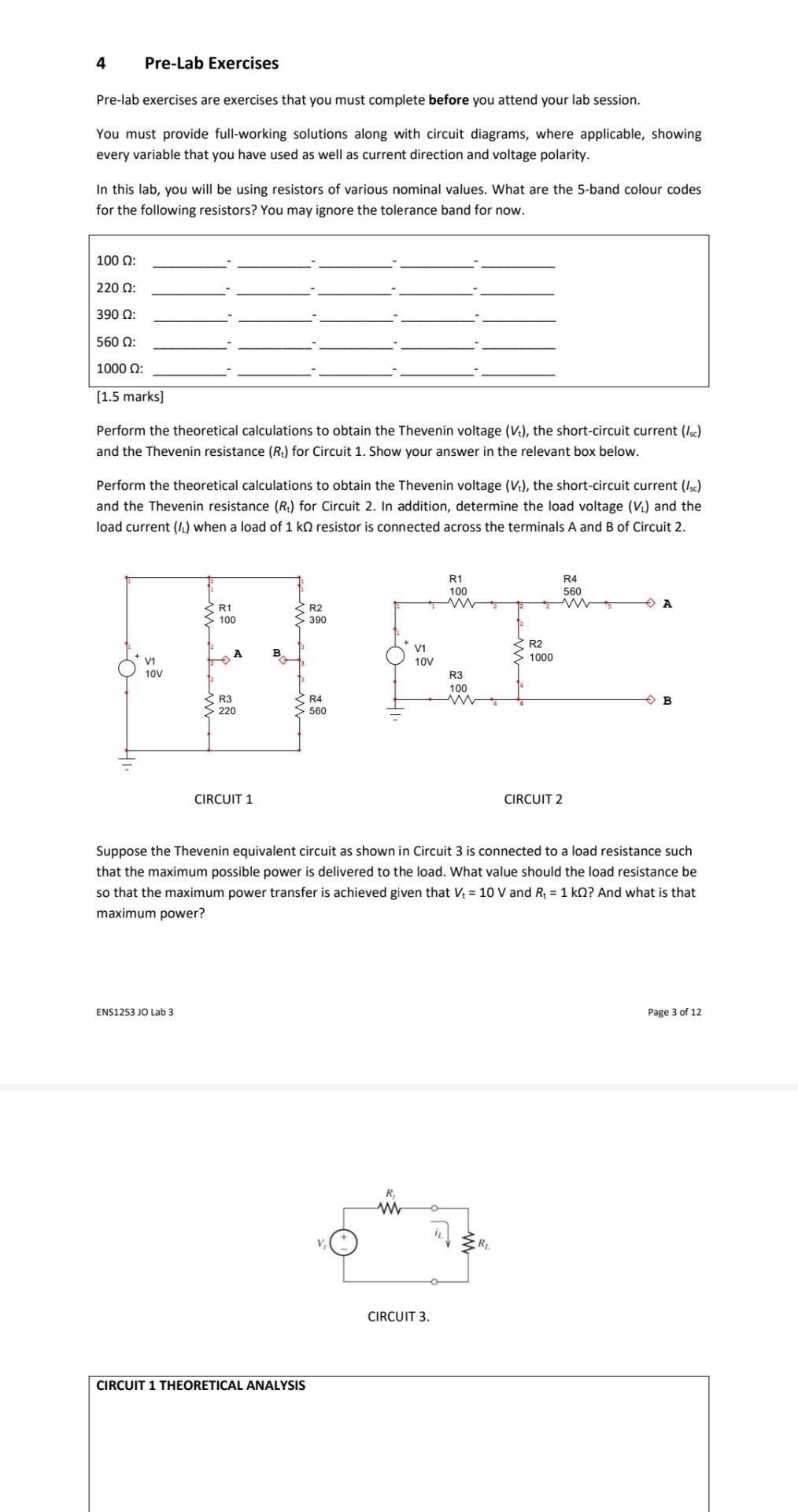 Solved 4 Pre-Lab Exercises Pre-lab exercises are exercises | Chegg.com