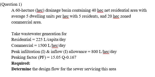 Solved (Question 1)A 60-hectare (hec) ﻿drainage basin | Chegg.com