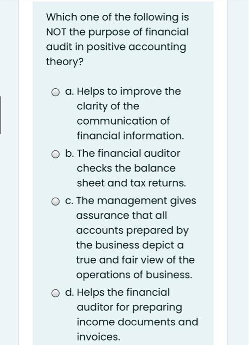 Solved Which one of the following is NOT the purpose of | Chegg.com