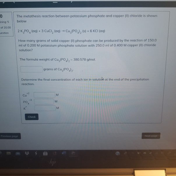 Solved 0 ning: 5 of 20.00 The metathesis reaction between | Chegg.com