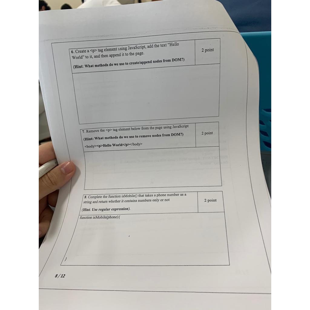 Solved Create a (:p:) ﻿tag element using JavaScript, add the | Chegg.com
