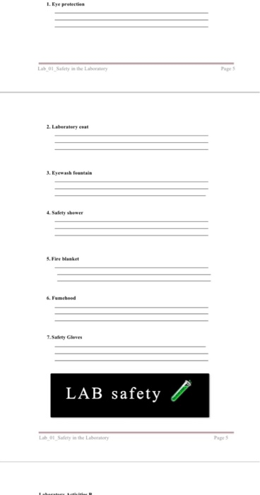 Solved 1. Eye protection Lab_01_Safety in the Laboratory | Chegg.com