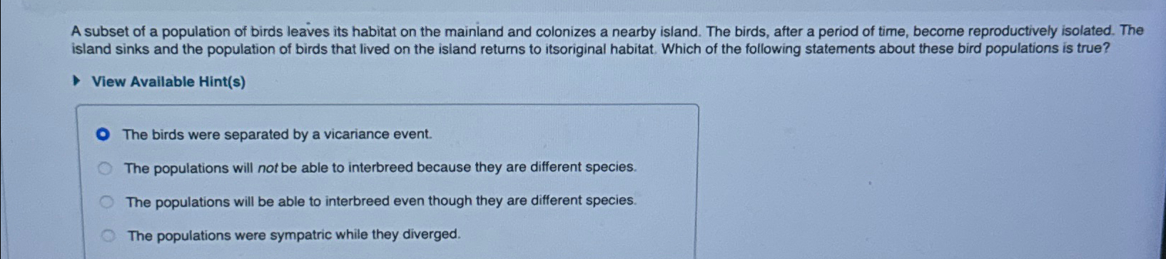 Solved A subset of a population of birds leaves its habitat | Chegg.com