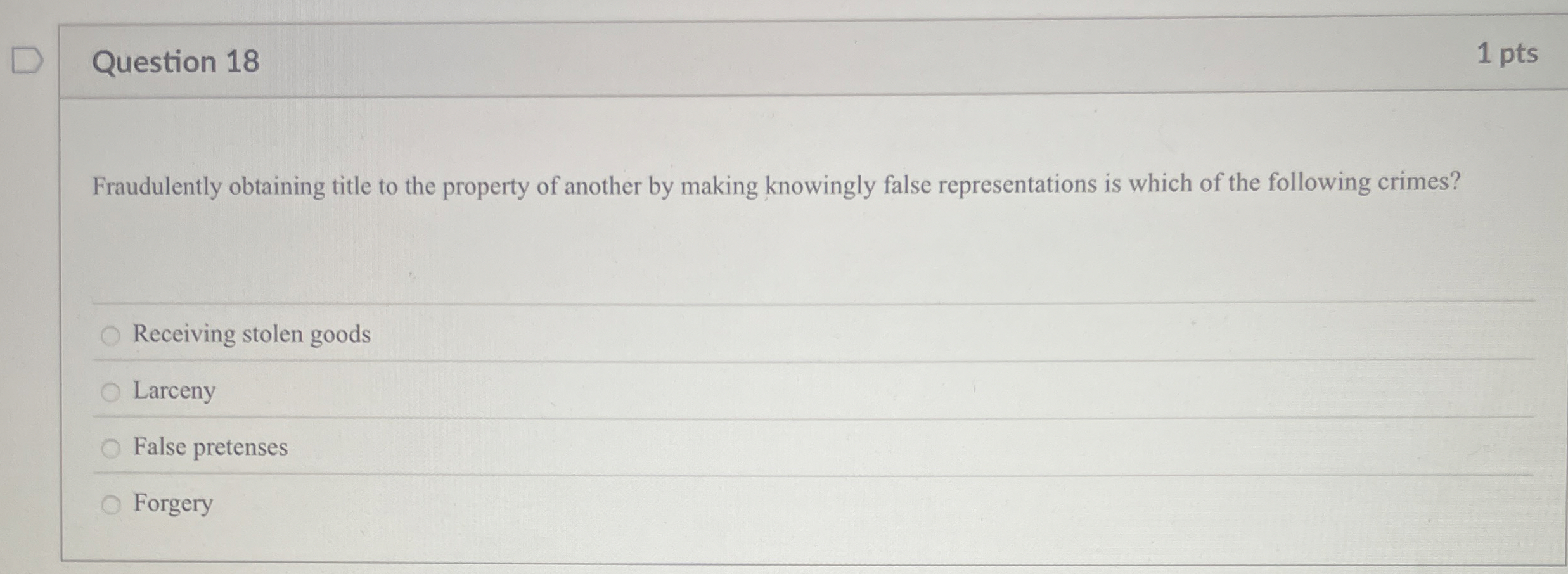 Solved Question 18Fraudulently obtaining title to the | Chegg.com