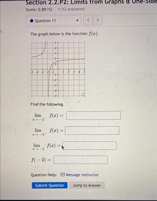Solved Section 2.2.P2: Limits trom Grapns \& Une-side Score: | Chegg.com