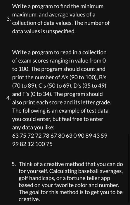 Solved The methods should do the following: Write a program | Chegg.com