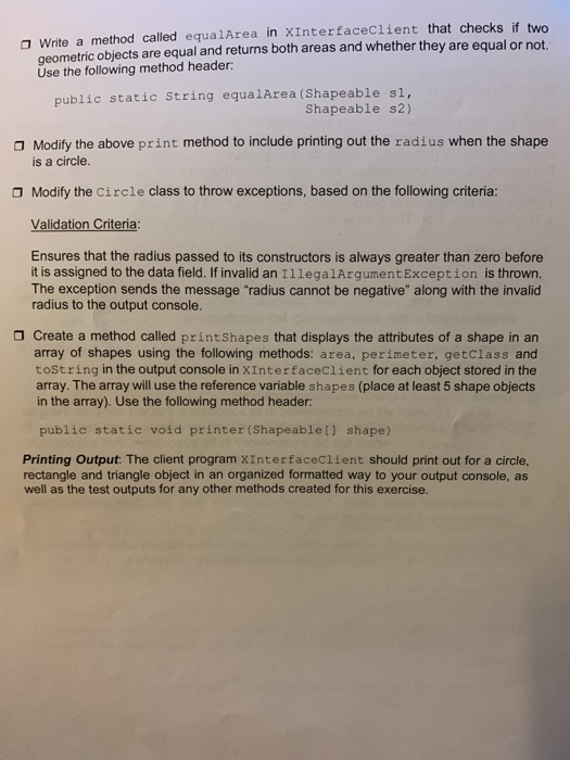 Solved Exercise 2: Shape Classes Purpose: To create class | Chegg.com