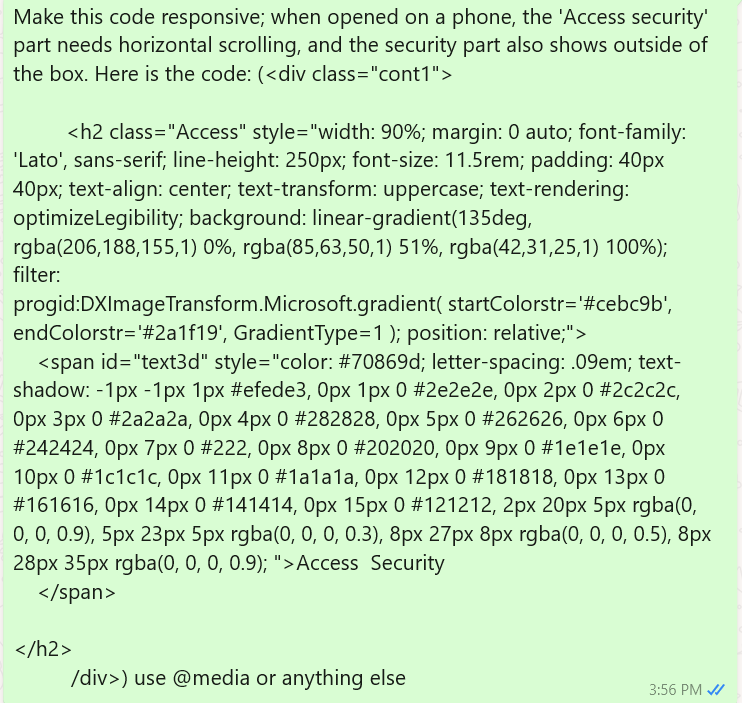 Make this code responsive; when opened on a phone, | Chegg.com