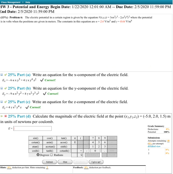 Solved Class Management | Help HW 3 - Potential and Energy | Chegg.com