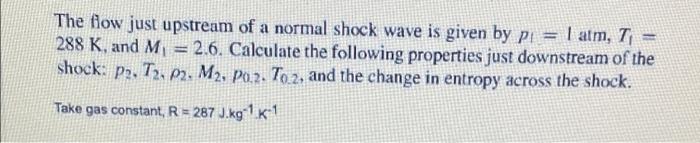 Solved The flow just upstream of a normal shock wave is | Chegg.com