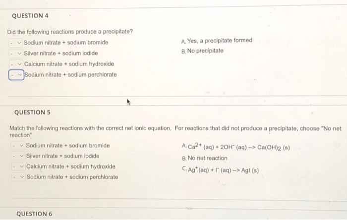 Solved Did the following reactions produce a precipitate? | Chegg.com