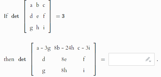 Solved code class="asciimath"> ﻿If det[[a,b,c,e,f g,h,i]] ﻿g | Chegg.com