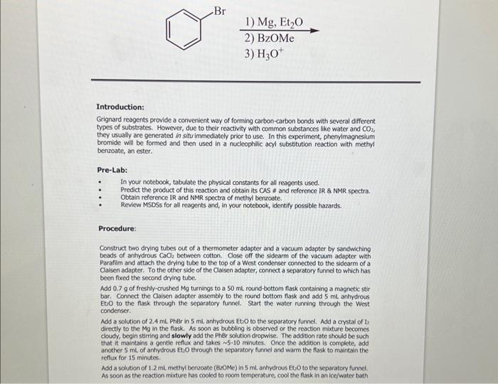 2) BzOMe 1) Mg,Et2O 3) H3O+ Introduction: Grignard | Chegg.com