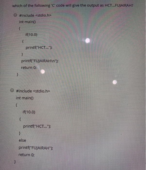 Solved which of the following 'C code will give the output | Chegg.com