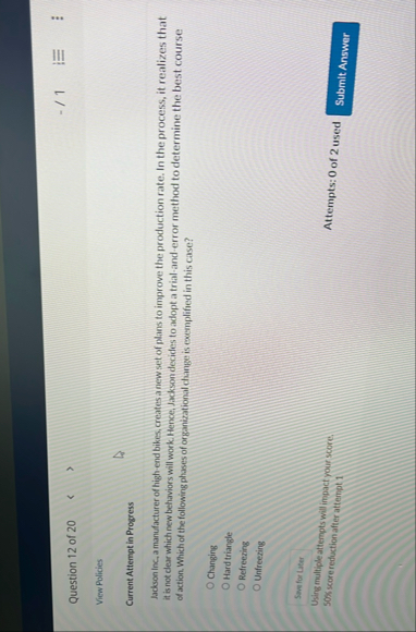 Solved Question 12 ﻿of 20/ 1View PoliciesCurrent Attempt in | Chegg.com